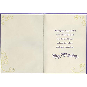 Designer Greetings Die Cut Tip On Flowers with Sequins Hand Decorated Keepsake Age 75 / 75th Birthday Card for Her