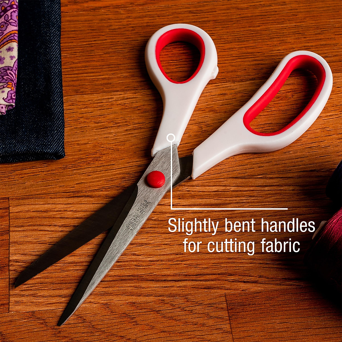 SINGER Fabric Scissors with Comfort Grip, 1-pack, Red & White