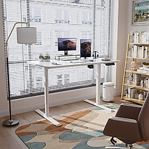 JUMMICO Standing Desk Electric Adjustable Desk Large 55 x 24 Sit Stand Up Desk Home Office Computer Desk Memory Preset with T-Shaped Metal Bracket and Holes for Routing Cables, White