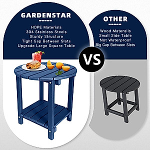 GARDENSTAR Adirondack Round Outdoor Side Table 2-Tier Storage Patio Side Table, HDPE End Tables for Backyard Pool Porch Garden Lawn (Blue)