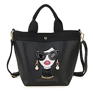 ENJOININ Funky Lady Face Purse for Women Casual Shopping Bag Top Handle Satchel Handbags Pu Leather Shoulder Bag Totes (Black A)