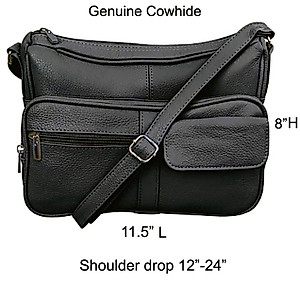 SILVERFEVER Medium Leather Handbag | Ladies Shoulder Bag | Organizer w Built in Wallet (black cowhide)