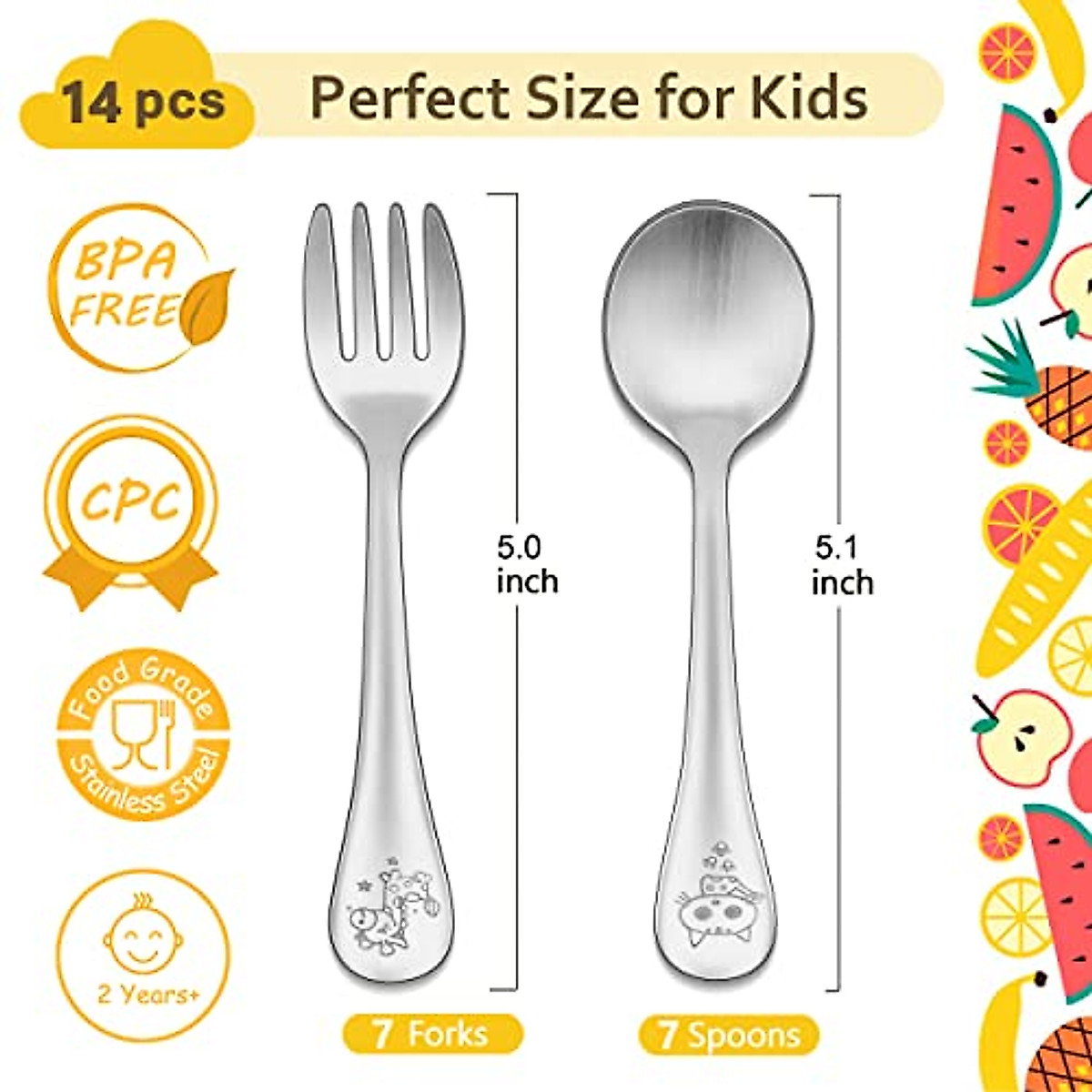 14-Piece Kids Silverware Set, LIANYU Toddler Forks and Spoons for 2-6 Year Old, Stainless Steel Preschooler Children Flatware Cutlery Set, Includes 7 Forks 7 Spoons, Dishwasher Safe