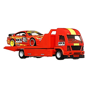Hot Wheels Team Transport Fleet Flyer & Nissan Silvia S15, Celebrates Racing Experience & Car Culture, Premium Vehicles, 1:64 Scale Car & Transport, Gift for Race Fans & Toy Car Collectors