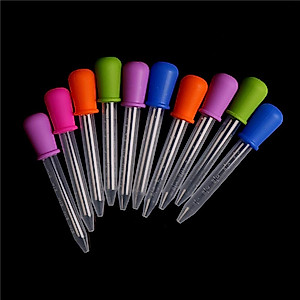 HiMo 10 Pack Liquid Pipettes Droppers Silicone 5ml Clear Medicine Eye Dropper for Kids with Bulb Tip & Clean Brush for Candy Mold, Gummy Bear, Gelatin Maker, Oil Science, Crafts Projects (10 Colors)
