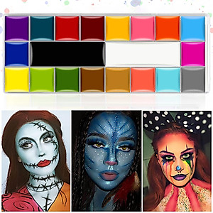 Face Paint,20 Colors Face Paint - Face Painting Kit,Water Based Face Painting Kit For Kids Party With 10 Brushes 5 Sticker Stencils And Paint Tray ，Body Paint For Kids And Adults Halloween Makeup