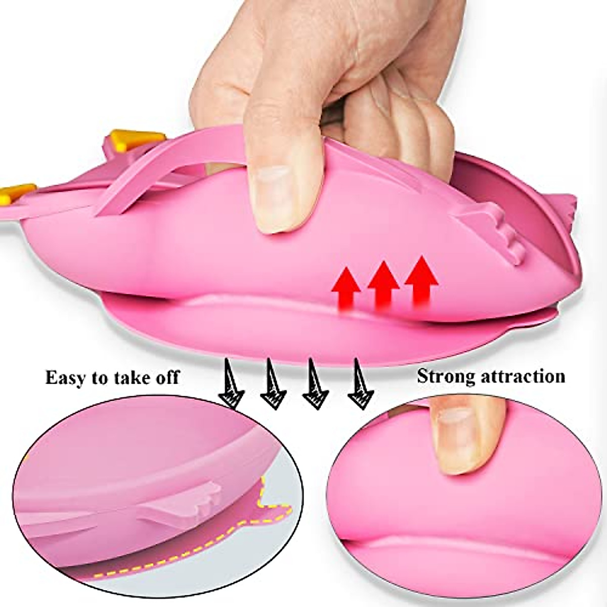 KAVONOI Baby Toddler Silicone Suction Plate with Spoon&Fork And Adjustable Bib Set,Silicone Baby Feeding Utensils Set，Baby Toddler Led Weaning Supplies Set-Pink Owl Set