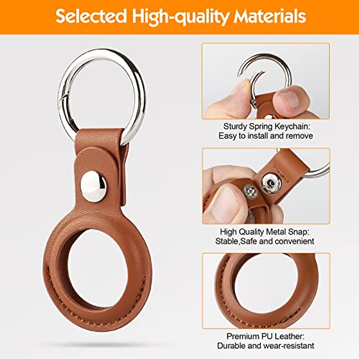 Geemik Airtag Holder -4 Pack, 2 Leather Airtag Keychain & 2 Light Silicone Airtag Case, Apple AirTags Protective Case Accessories with Key Ring for Wallet,Luggage,Cat,Dog,Pets