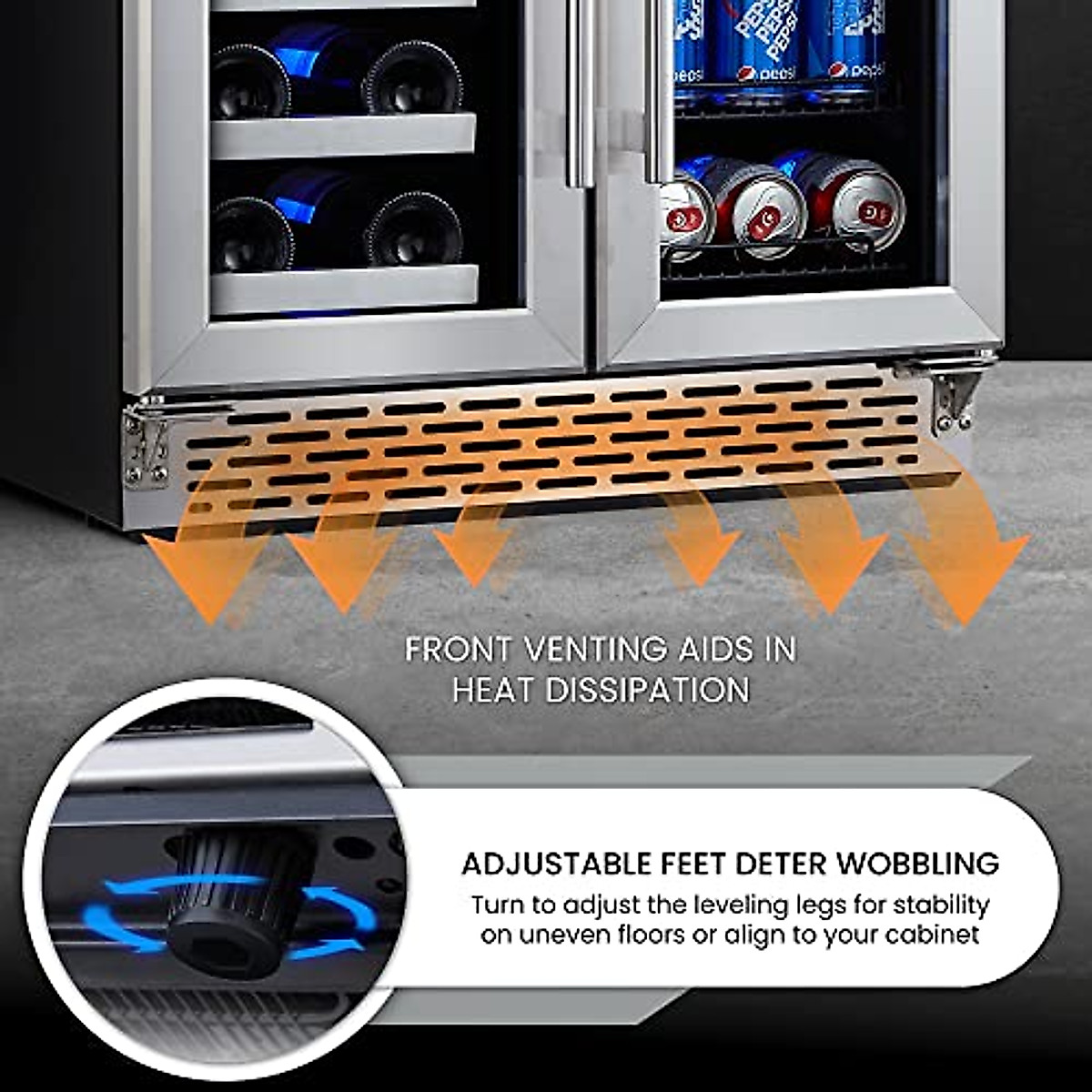 Phiestina Wine Cooler Beverage Refrigerator, 24” Beer Wine Fridge with Dual-Zone Digital Temperature Control, Glass Front Doors and Interior Lighting Holds 20 Bottles and 72 Cans on Removable Shelves