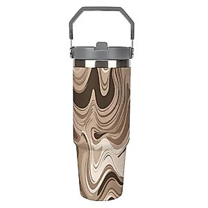 WITHSBKK 30oz Car Cup Taupe And White Printed with Portable, Stainless Steel Travel Mug, Vacuum Insulated Tumbler And Straw, Leakproof for Car & Outdoor, UV Printed Design