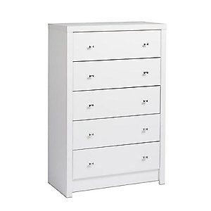 Prepac Calla 5 Drawer Dresser for Bedroom, Chest of Drawers, Bedroom Furniture, Clothes Storage and Organizer, 16" D x 30.25" W x 45" H, White, WDBR-0550-1