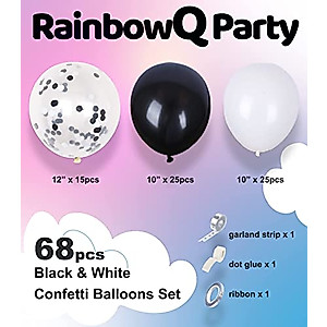 Metallic Shiny Black and White Balloons 10 Inch Black White Confetti Balloons 12 Inch 68PCS Latex Helium Chrome Party Decoration Balloon Set