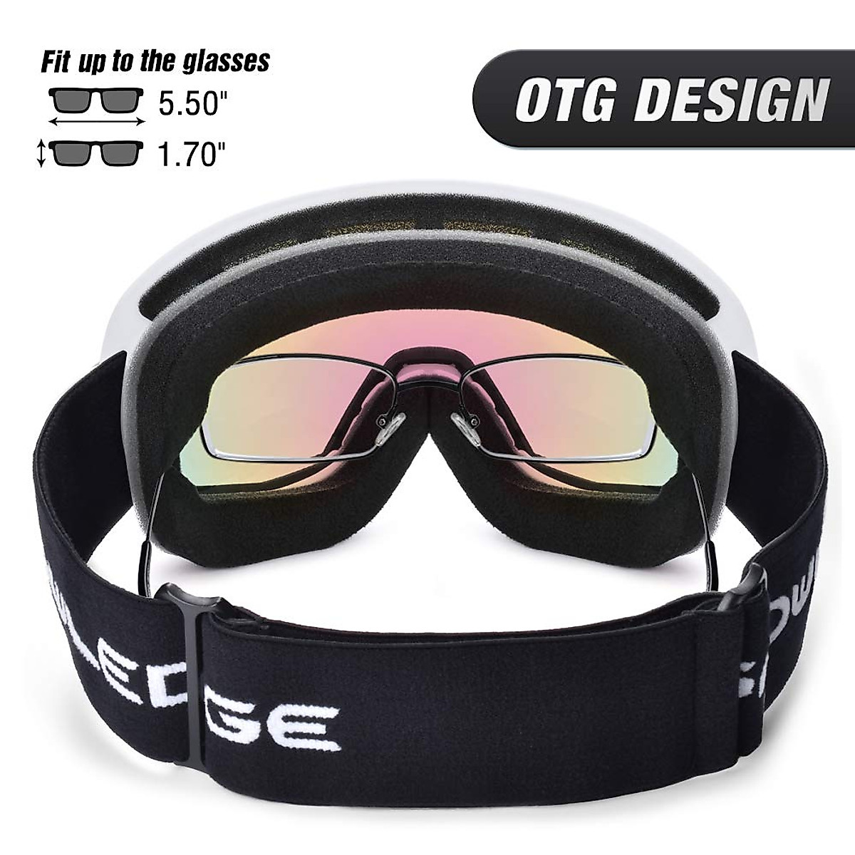 Snowledge Ski Goggles Snowboard Snow Goggles for Men Women OTG Snowboard Goggles with 100% UV Protection Anti-Fog Dual Lens Skiing Goggles Helmet Compatible