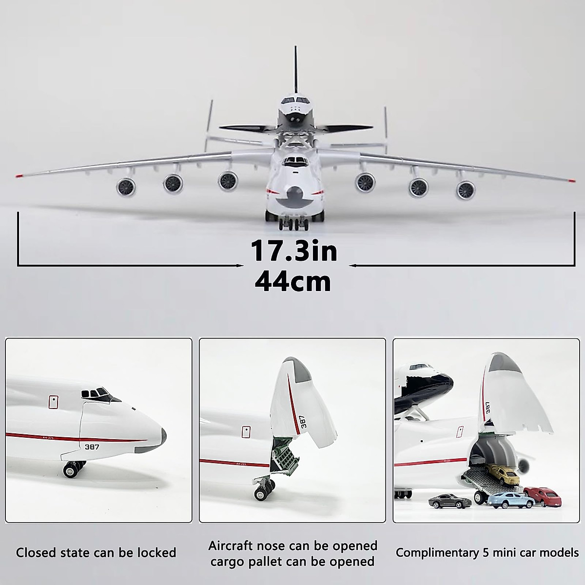 Mahfisj 1:200 Scale AN225 Model Airplane，Openable Cabin, 17-inch Length, Resin Aircraft Model Toy for Gifts and Collections (an225-2)