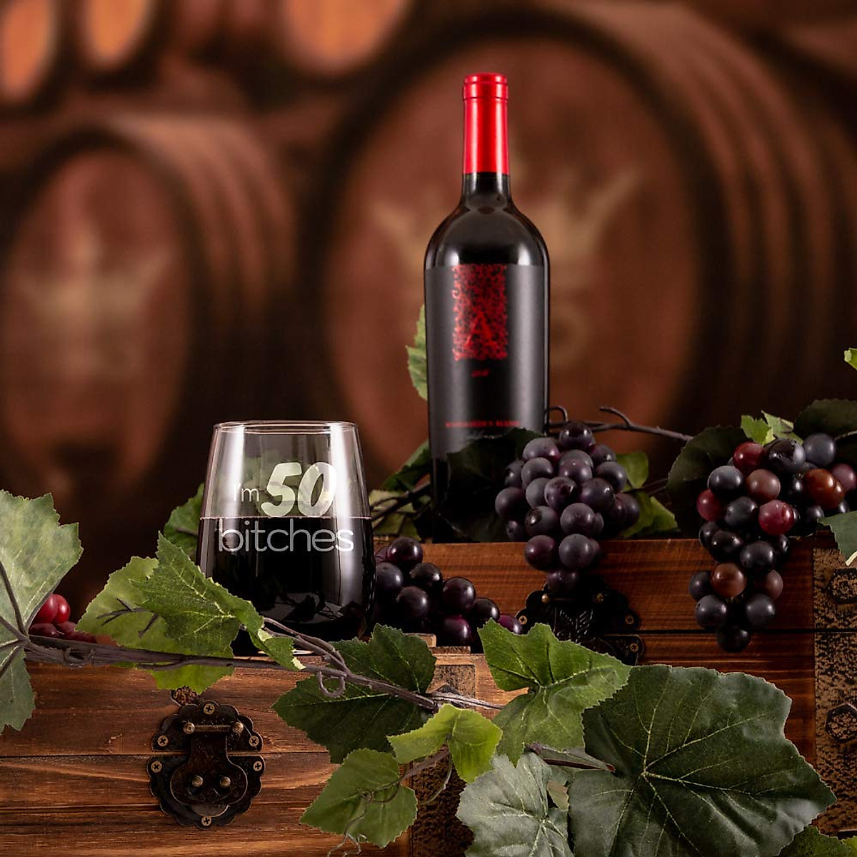 IT'S A SKIN I'm 50 Bitches |Stemless Wine Glass 17oz for red and white wine - Great Gift for Her, Him Travel includes free wine/food pairing card