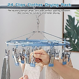 Cayxenful Clothes Drying Rack Stainless, 360° Rotating Steel Laundry Drying Rack Whit 24 Clips, Foldable Drying Rack, Drip Drying Hanger for Socks, Bras, Lingerie, Clothes