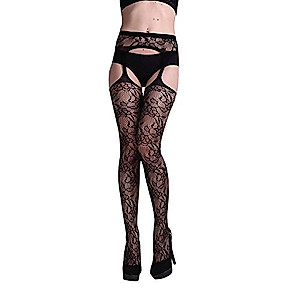 Toxz Sexy Womens Lingerie net Lace Floral Embroidered,Sheer Perspective,Plunging Eyelash,Lace Top Garter Belt Thigh Stocking Pantyhose