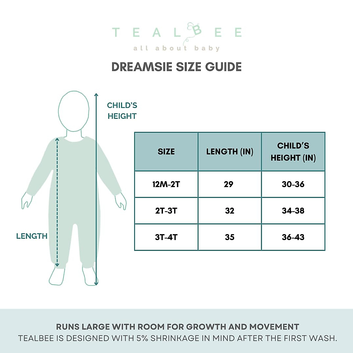 Tealbee DREAMSIE Toddler Wearable Blanket with Sleeves | Baby Sleep Bag Sack with Feet and Sleeves for Walkers and Walking Baby. TOG 1.2 Toddler Sleep Suit to Keep Warm (12M-2T)