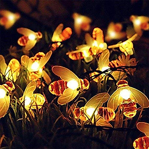 elecfan Waterproof Solar Fairy Lights 30 LEDs Honey Bee Creative Tree Haning String Lights,Garden Decoration Lamp Ideal for Patios, Homes, Wedding, Party, Christmas, Curtains, Outdoors - Warm White