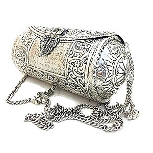 Women Silver Handmade Ethnic gift Brass Metal bag antique bridal clutch