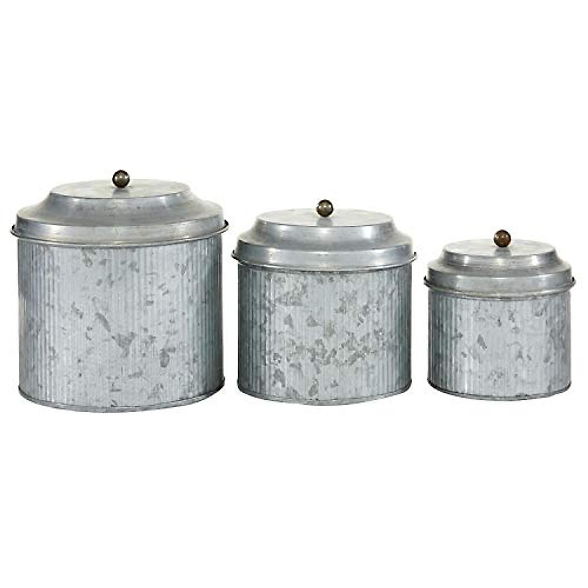 Deco 79 Metal Galvanized Decorative Jars, Set of 3 8", 7", 6"H, Silver