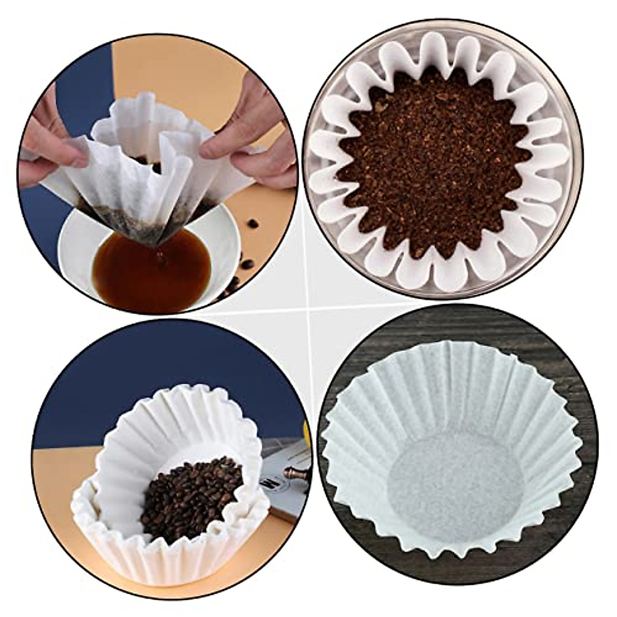 VOSAREA 100 Sheets American Coffee Filter Paper Loose Tea Strainer Cup Unbleached Coffee Filter Wavy Surface Filter Bowl Espresso Tools Coffee Filters Basket Cone Coffee Filter Drink White