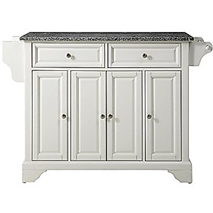 Crosley Furniture Lafayette Granite Top Rolling Kitchen Island Storage Cart, Microwave Stand, Spice Rack, White