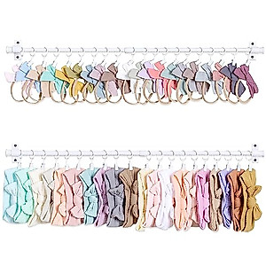 POVETIRE Headband Holder Organizer for Baby Girl,Adjustable Length Hanging Headband Organizer Nylon Bow Organizer Hair Accessories Storage Hanger for Closet Nursery Wall Decor