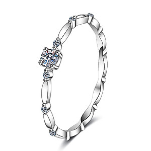 StarGems 0.1ct Moissanite 925 Silver Platinum Plated Four Prong Band Ring B4459-0.1ct-8