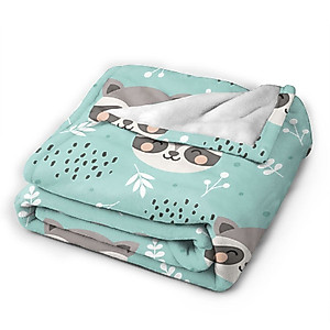 Raccoon Blanket, Super Soft Warm Bedding Cute Cartoon Throw Blankets for Couch Bedroom Bed Sofa Office, All Season Cozy Flannel Plush Blanket Gifts for Girls Boys Teens Adults, 60"X50"