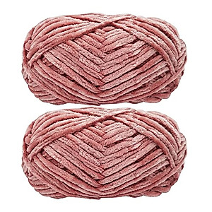 2 Roll Yarn for Knitting Crochet, Velvet Yarn Knitting Yarn Fabric Cloth for DIY Craft Handmade Velvet Coarse Wool Scarf Thread New Year Christmas Gift - Bean Pink, 175 Yards