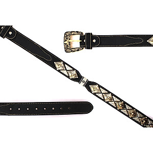 West Star Texas Genuine Leather Belt with Longhorn Buckle Gold and Silver -806A Longhorn BK XL Floral