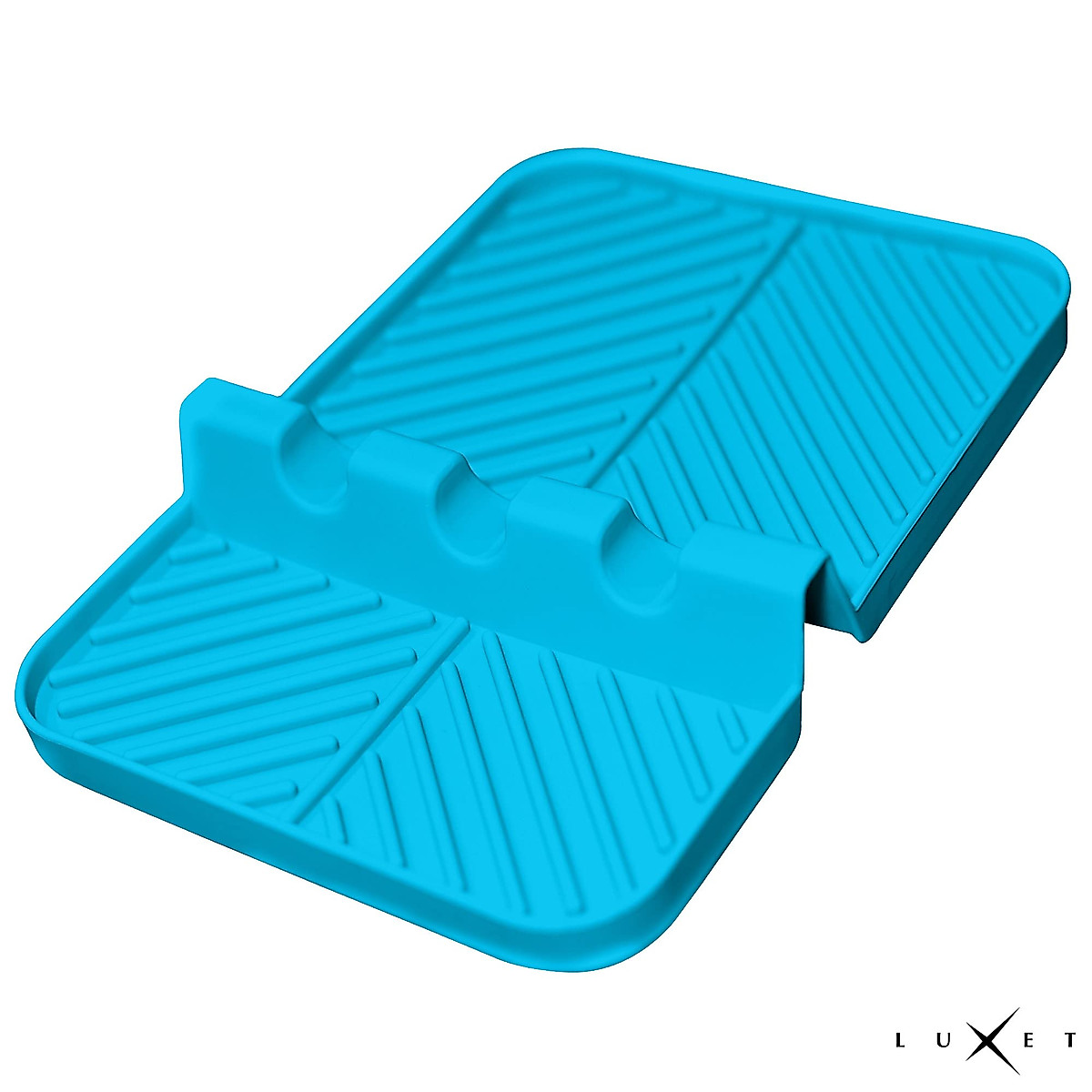 Luxet Updated Spoon Rest for Kitchen Counter, Heat-Resistant Silicone Utensil Rest for Countertop with Drip Pad,Non-Slip Spoon Holder for Stove Top Kitchen and Grill Utensil Holder Lid BPA-Free (Blue)