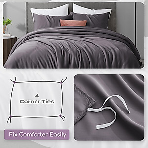 Dreamhood King Size Viscose Derived from Bamboo Duvet Cover Set 1 Duvet Cover,2 Pillow Shams,Luxuriously Soft Cooling Smooth 3 Piece Set with 4 Corner Ties (Dark Grey,106"×90")