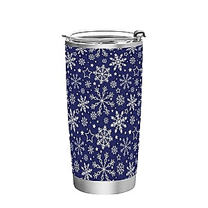 Jihqo Blue Christmas Snowflakes Tumbler with Lid and Straw, Insulated Stainless Steel Tumbler Cup, Double Walled Travel Coffee Mug Thermal Vacuum Cups for Hot & Cold Drinks 20oz