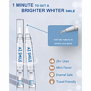 AZ Smile Teeth Whitening Pen (3 Pens), 30+ Treatments for teeth whitening No Sensitive Teeth Whitening Gel Travel-Friendly Teeth Whitener, Helps to Remove Stains from Soft Drink, Smoking, Coffee, Wine