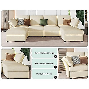 VanAcc Sectional Couch 7 Seats, Modular Sectional Sofa, Convertible Sofa in U Shape with Ottomans, Reversible Sofa Couch for Living Room, Beige Chenille