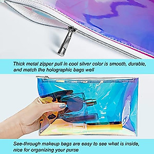 HRX Package Clear Iridescent Holographic Makeup Bag, 3pcs Cosmetic Pouches with Zipper Travel Organizer Case for Purse Diaper Bag