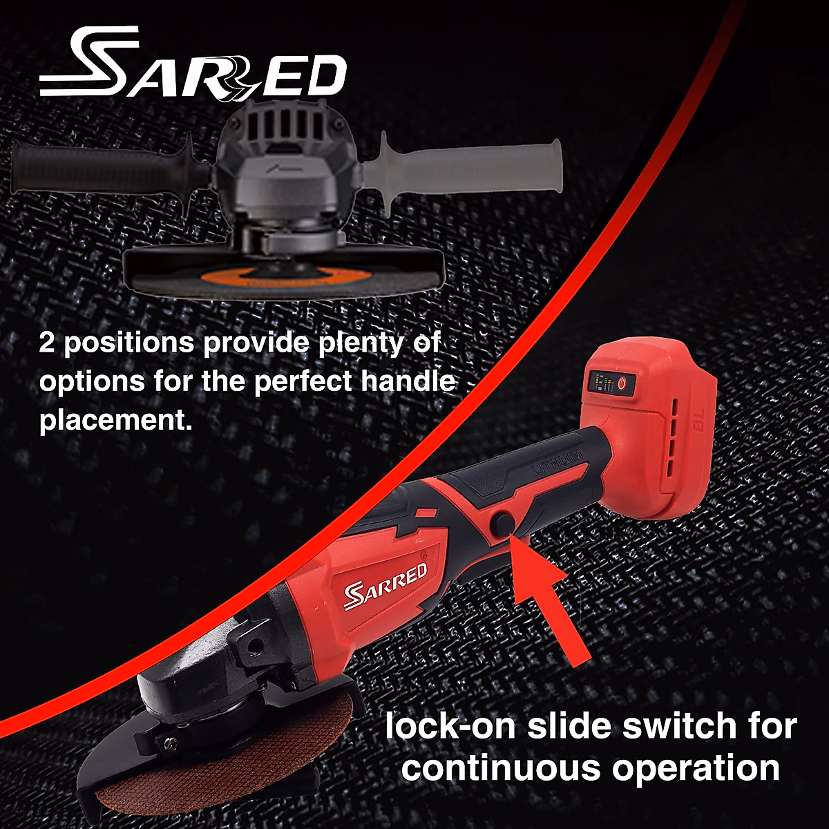 SARRED Brushless Angle Grinder 5 & 4-1/2 inch Cordless Power Grinder Grinding Tool with 2 3.0Ah Battery,7/8-Inch Arbor,Includes 16 Grinding Wheels