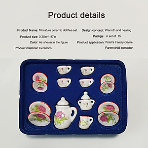 15 Pack Miniature Ceramic Doll Tea Set Dollhouse Tea Cup Set Decoration Accessories for Scale 1:12 Dollhouse Craft (Confederate rose)