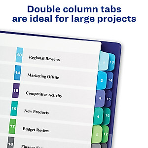 Avery Double Column 24 Tab Dividers for 3 Ring Binders, Customizable Table of Contents, Multicolor Tabs, 1 Set (11321)