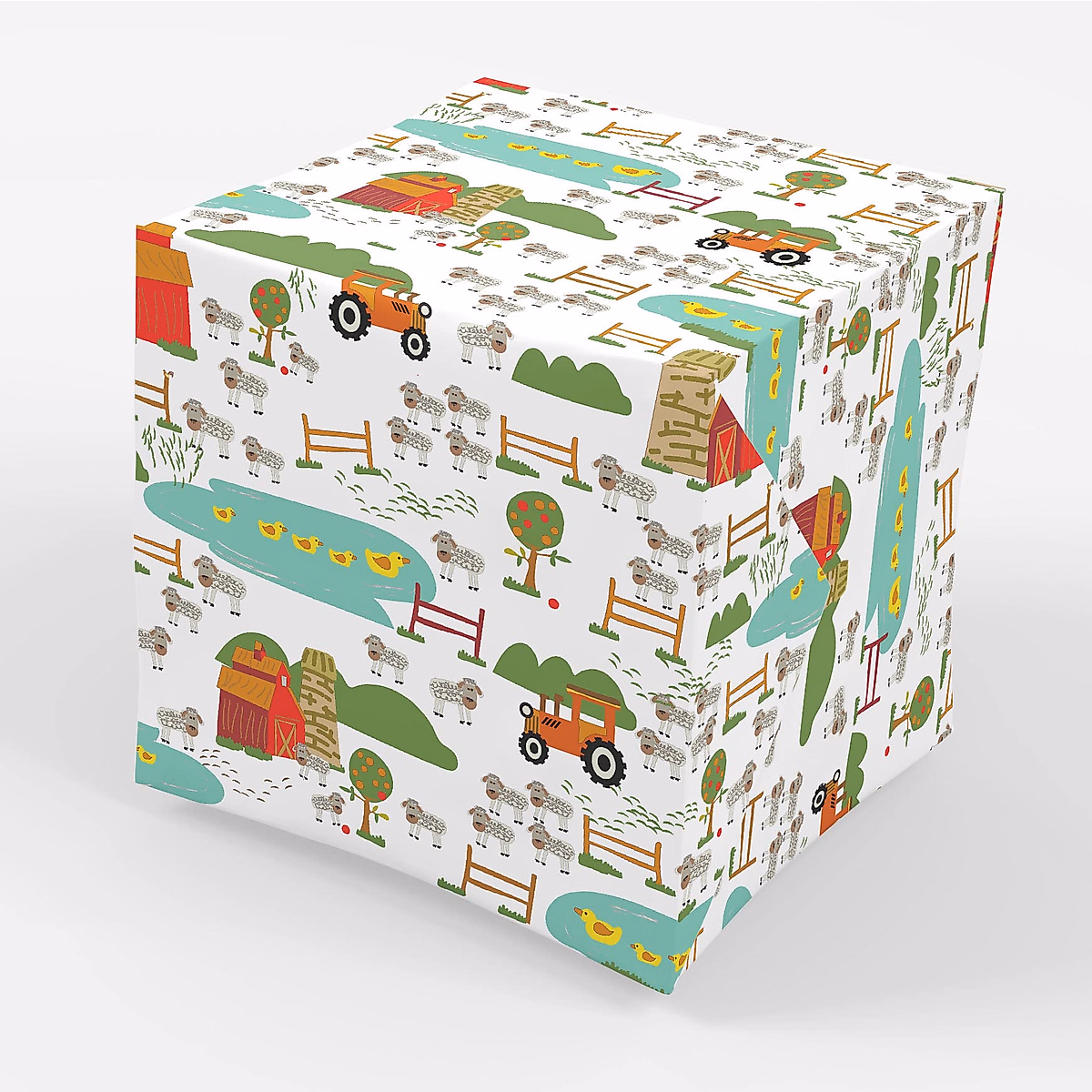 Stesha Party Farm Gift Wrap Red Barn Wrapping Paper - Folded Flat 30 x 20 Inch, 3 Sheets