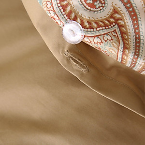 CamfortBliss Queen Duvet Cover Set Brown Paisley Bedding Set 100% Egyptian Cotton Breathable & Luxurious Duvet Covers with Button Closure, 3-Pieces 1 Duvet Cover & 2 Pillowcases