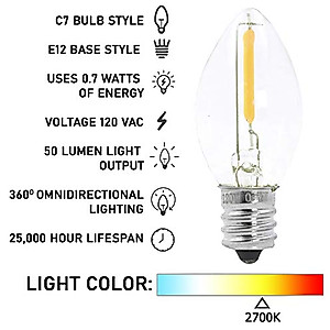 Mandala Crafts Warm White Clear C7 Led Bulbs 7-Watt Equivalent with 120V Candelabra E12 Small Base for Night Light Chandelier Candle Christmas Village Replacement