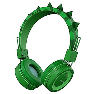 SIMJAR Kids Bluetooth Headphones with Microphone for School, Dinosaur Over-Ear Kids Wireless Headphones with Volume Limiter 94dB, Foldable Adjustable Headband for iPad/Airplane/Travel/Tablet (Green)
