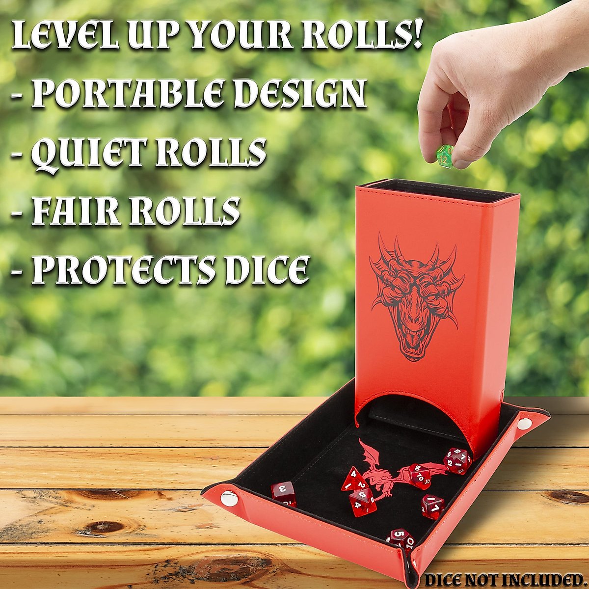 CASEMATIX Portable Dice Tower and Tray Set with Non-Scratch Felt Interior - Folding 8" Dice Rolling Tower