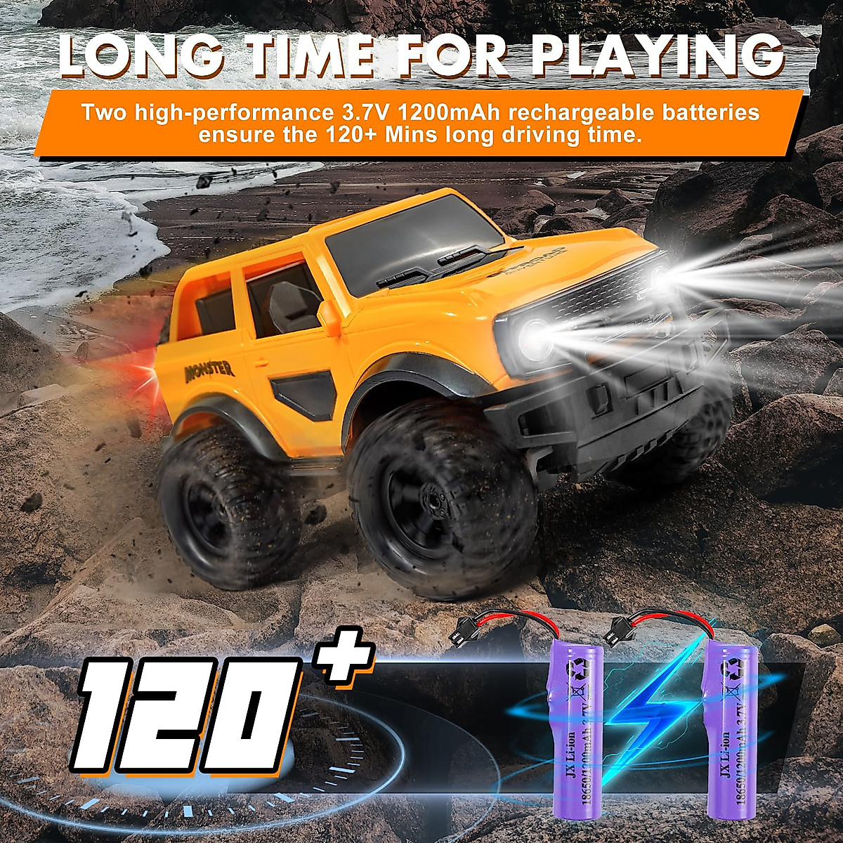 FUUY Large Remote Control Car, 1:16 Scale RTR Off-Road Vehicle with Lights & Driving Demo, 2.4GHz Radio Control Trucks 120+ Min Play for Kids, Boys & Girls, Gifts for 3-12 Year Old