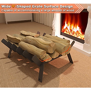 AnBaiMei 17 Inch Heavy Duty Fireplace Grate, Small Fire Wood Log Burning Rack Holder with 6 Support Bars for Indoor Outdoor Fire Place Accessories, Wrought Iron Firewood Stove Insert, Black