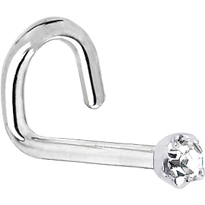 Body Candy Solid 14k White Gold 2mm Clear Cubic Zirconia Left Nose Stud Screw 18 Gauge 1/4"