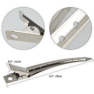 24 Packs Duck Bill Clips, Bantoye 3.5 Inches Rustproof Metal Alligator Curl Clips with Holes for Hair Styling, Hair Coloring, Silver